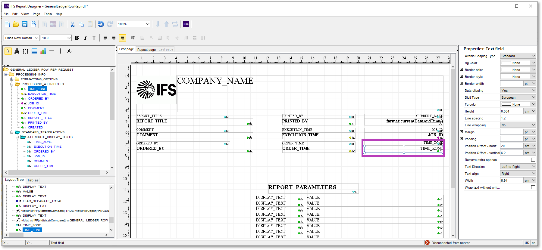Enabling Time Zone for Operational Reports - Technical Documentation For IFS Cloud